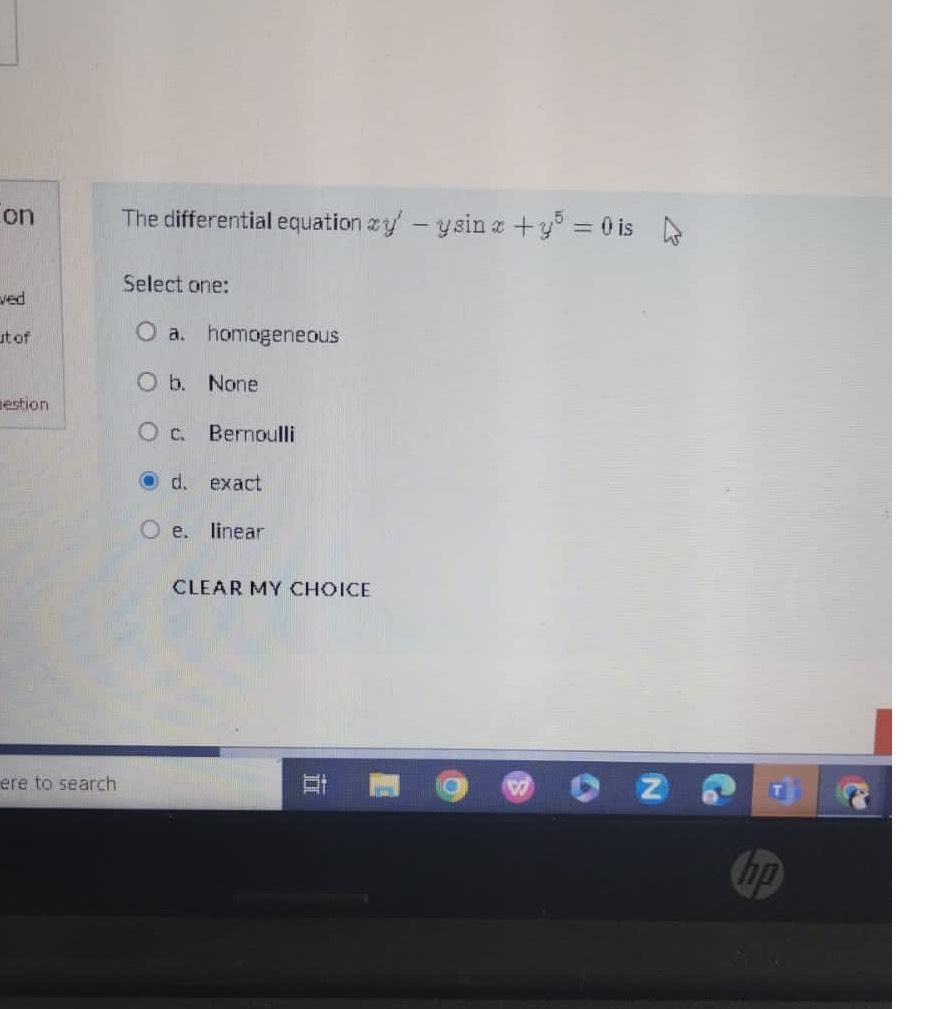 Solved The differential equation xy'-ysinx+y5=0 ﻿isSelect | Chegg.com
