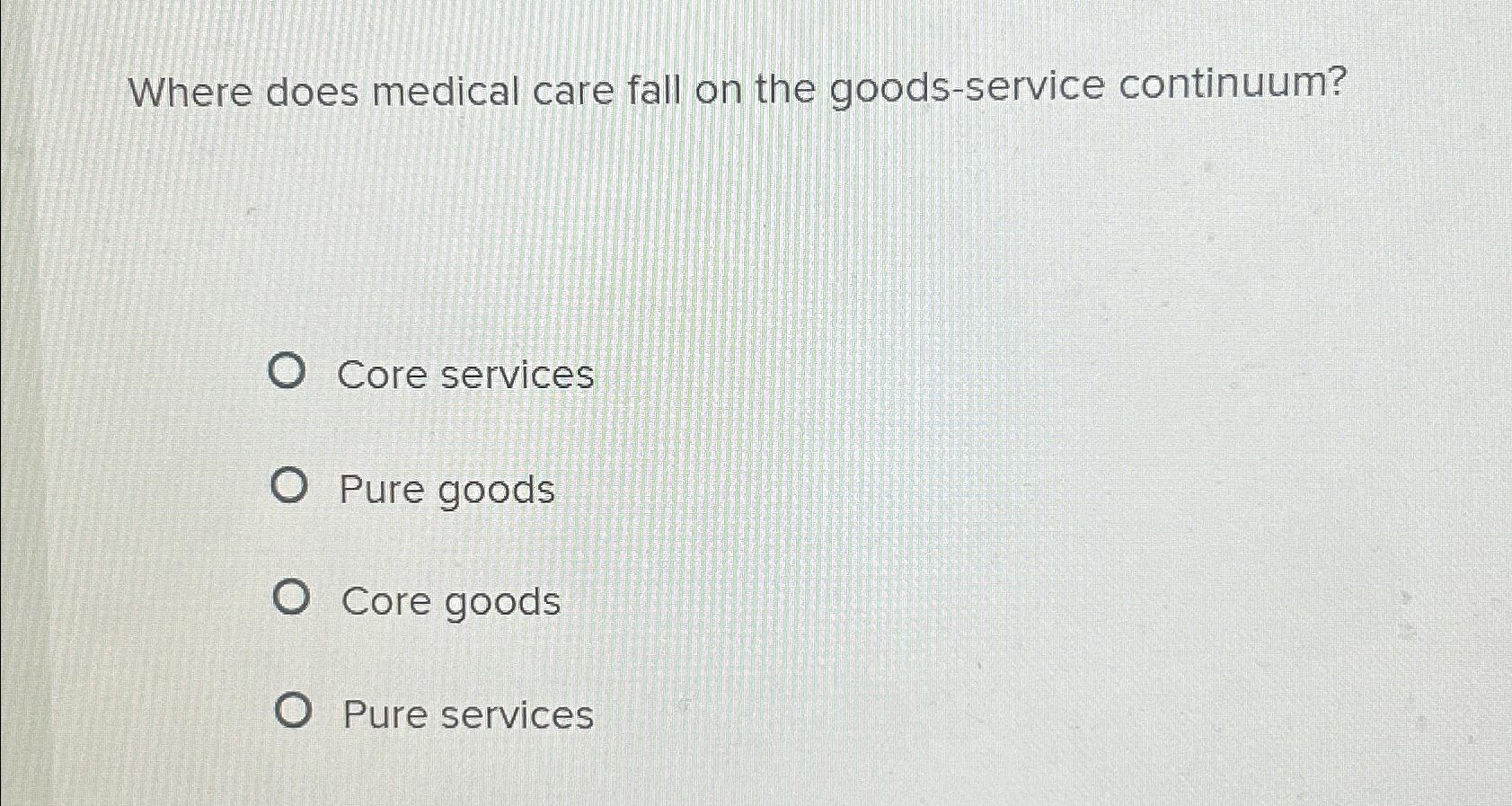 Solved Where does medical care fall on the goods-service | Chegg.com