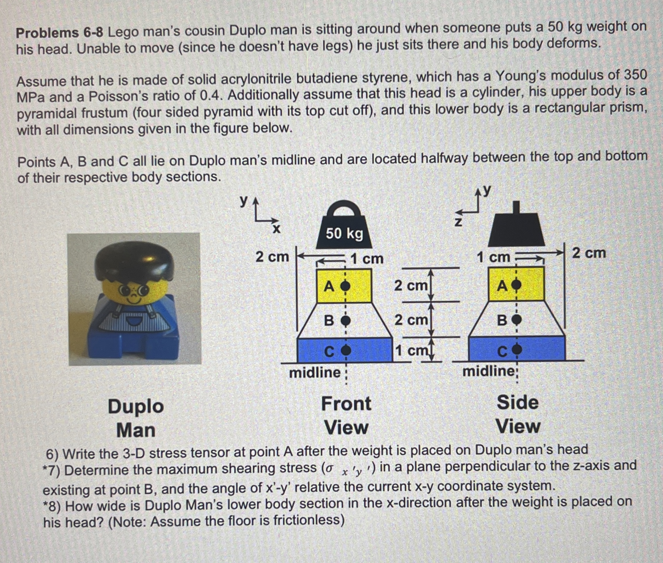 Solved Problems 6-8 ﻿Lego man's cousin Duplo man is sitting | Chegg.com