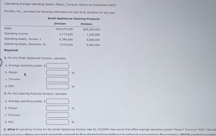 Solved Calculating Average Operating Assets, Margin, | Chegg.com