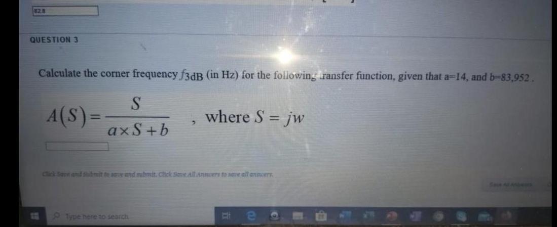 Solved 823 QUESTION 3 Calculate the corner frequency f3dB | Chegg.com