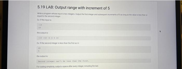 Solved 519 Lab Output Range With Increment Of 5 Equal To 