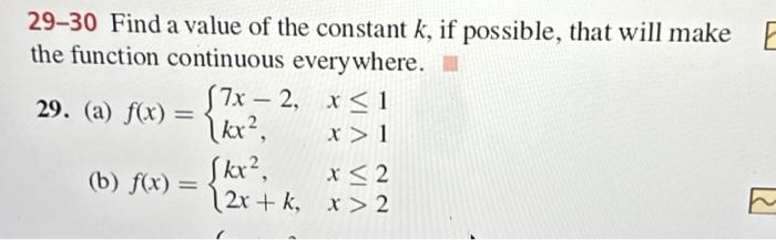 Solved 29-30 Find a value of the constant k, if possible, | Chegg.com