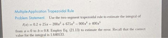 Solved Multiple-Application Trapezoidal Rule Problem | Chegg.com
