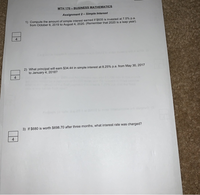 Solved MTH 170 - BUSINESS MATHEMATICS Assignment 2- Simple | Chegg.com