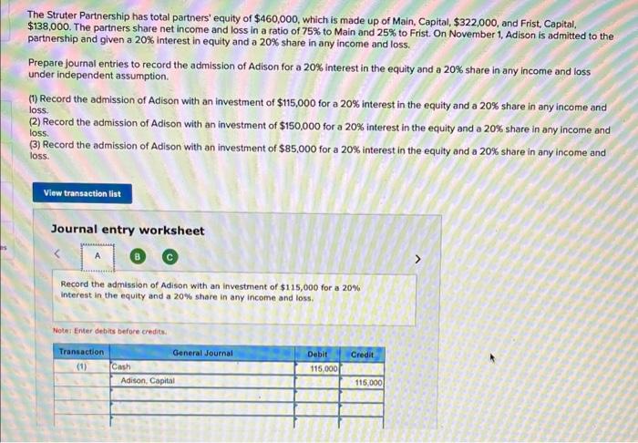 Solved The Struter Partnership has total partners' equity of | Chegg.com
