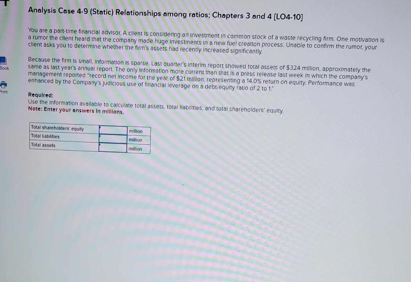 Solved Analysis Case 4-9 (Static) Relationships among | Chegg.com