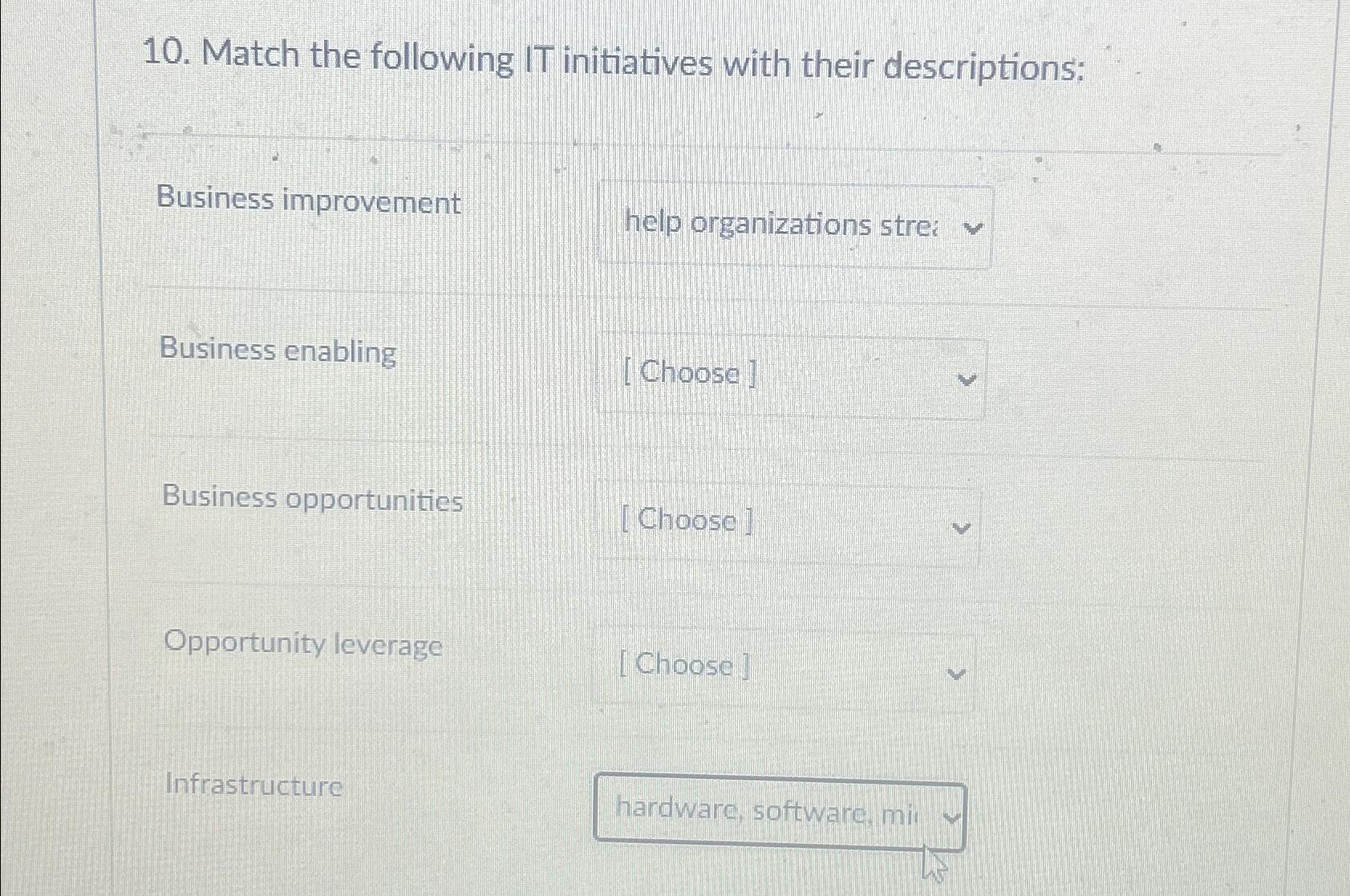 Solved Match the following IT initiatives with their | Chegg.com