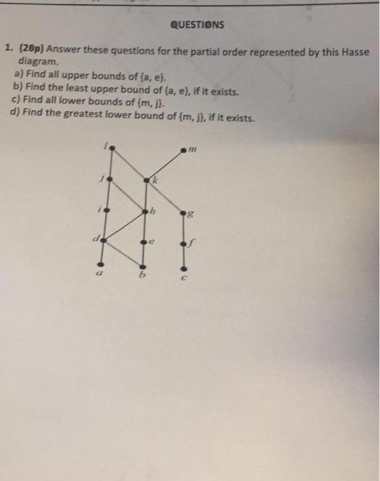 Solved 1. (20p) Answer these questions for the partial order | Chegg.com
