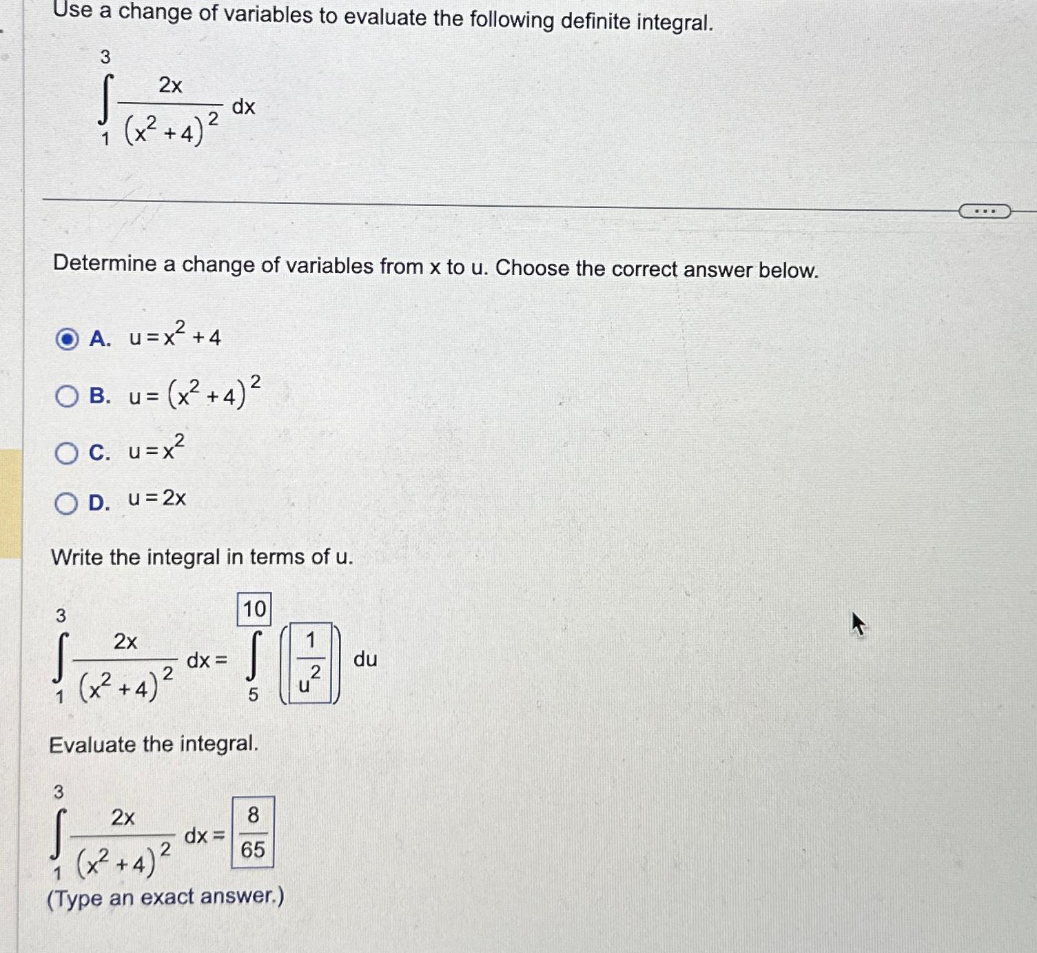 Solved Use a change of variables to evaluate the following | Chegg.com