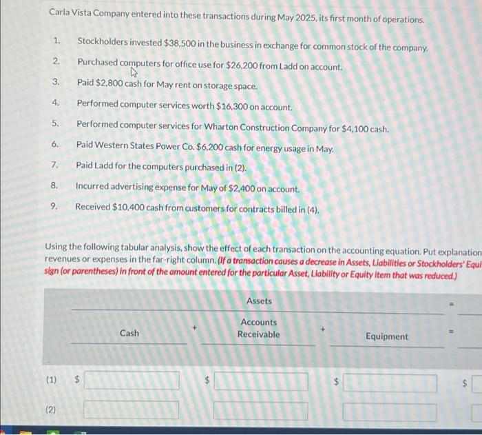 Solved Carla Vista Company entered into these transactions | Chegg.com