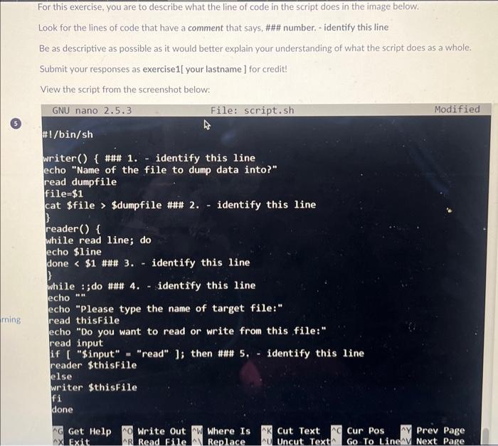 Solved For this exercise, you are to describe what the line | Chegg.com