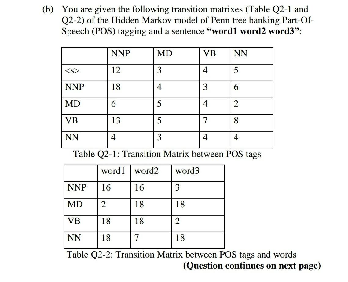 Solved (b) You are given the following transition matrixes | Chegg.com