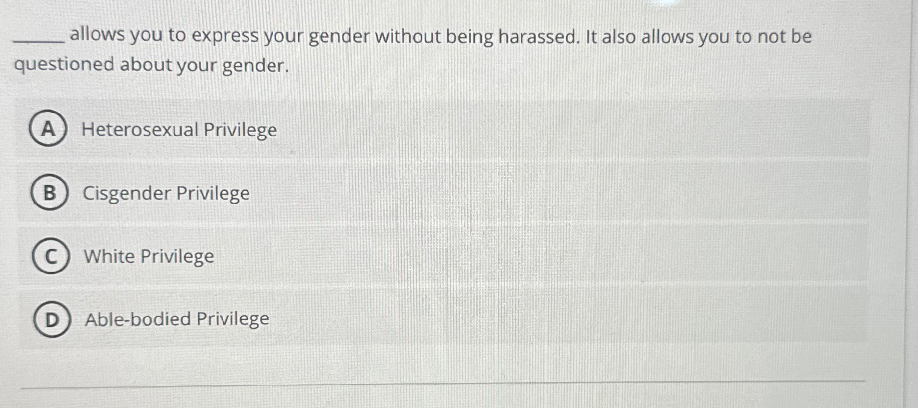 Solved allows you to express your gender without being | Chegg.com