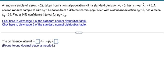 Solved A random sample of size n1=29, taken from a normal | Chegg.com