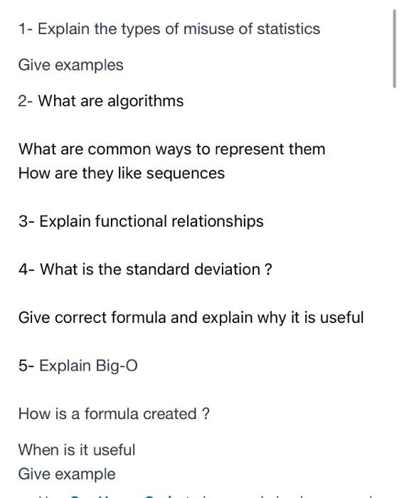 Solved 1- Explain the types of misuse of statistics Give | Chegg.com