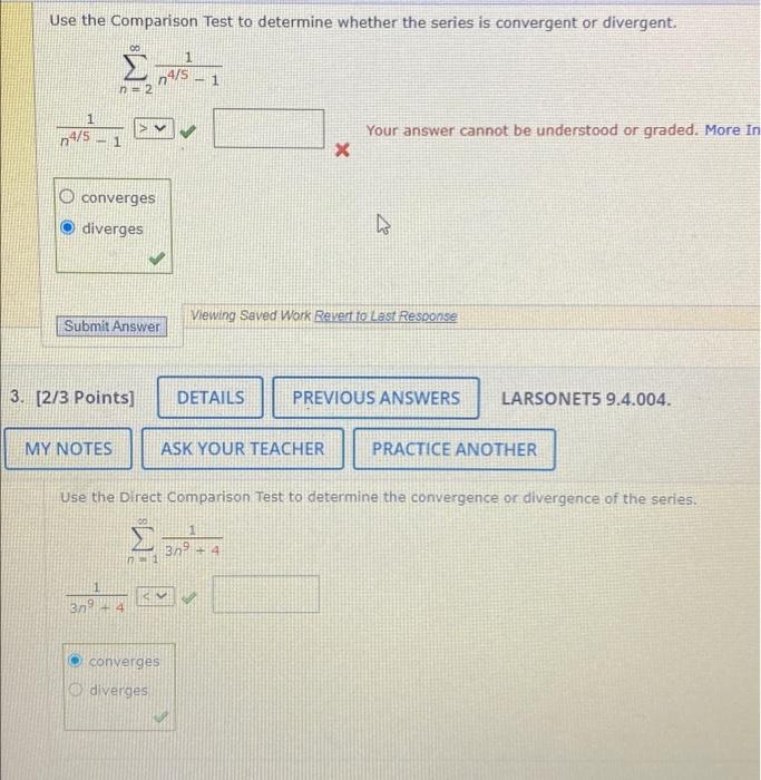 Solved Use the Comparison Test to determine whether the | Chegg.com