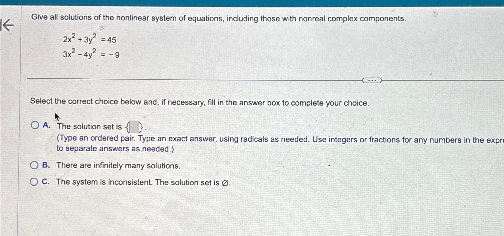 Solved Give all solutions of the nonlinear system of | Chegg.com