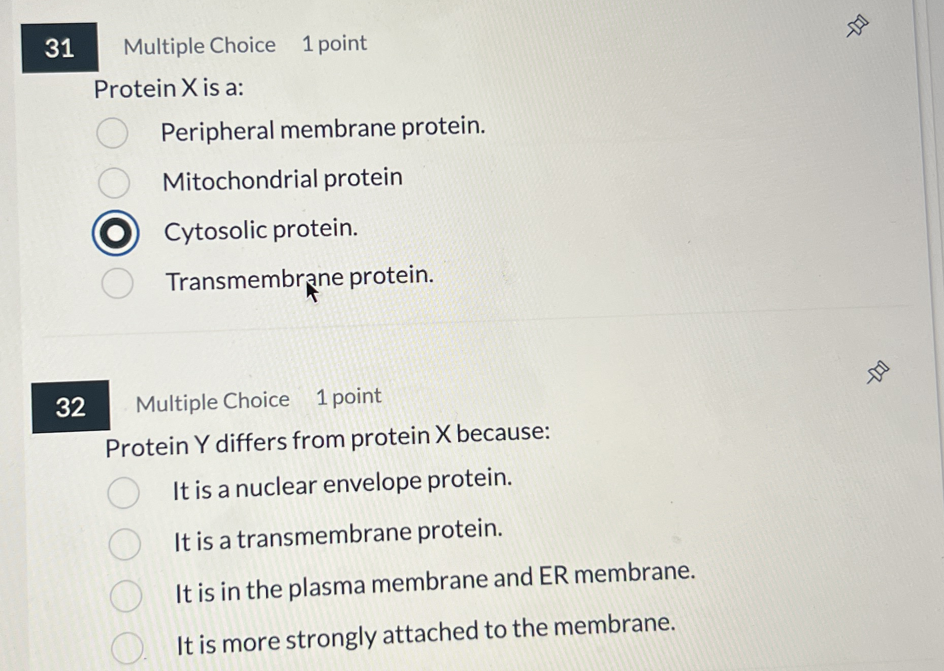Solved 31Multiple Choice1 ﻿pointProtein x ﻿is a:Peripheral | Chegg.com