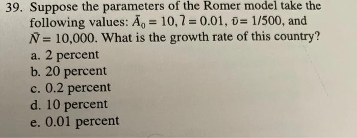 Solved 39. Suppose the parameters of the Romer model take | Chegg.com