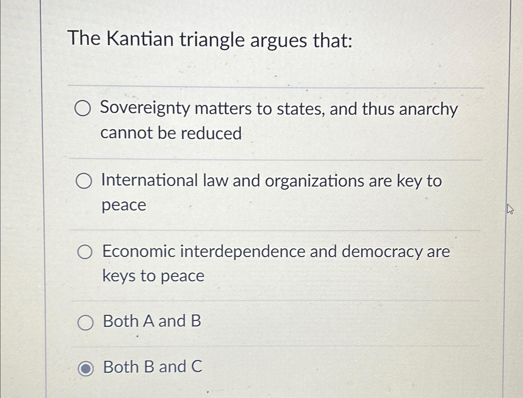 Solved The Kantian triangle argues that:Sovereignty matters | Chegg.com