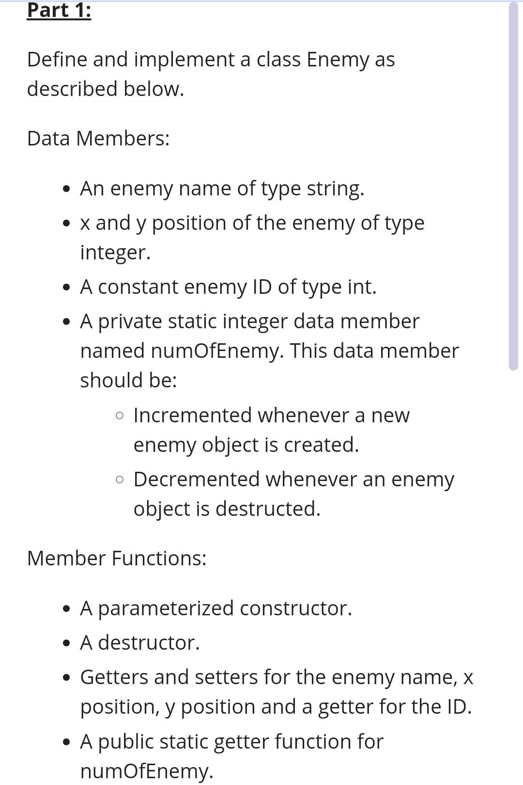 Solved Part 1: Define and implement a class Enemy as | Chegg.com