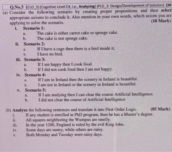 a. a. Q.No.3 (CLO_3):(Cognitive Level C4, i.e., | Chegg.com