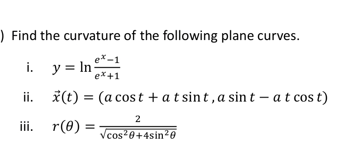 Find the curvature of the following plane | Chegg.com