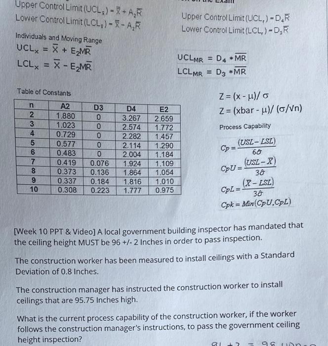 Solved Upper Control Limit (UCL,) - 7+ A₂R Lower Control | Chegg.com | Chegg.com