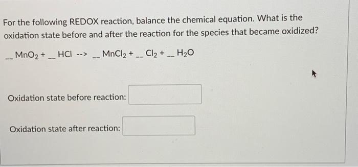 Solved For the following REDOX reaction, balance the | Chegg.com