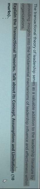 The Great Man Theory and Traits Theory are two | Chegg.com