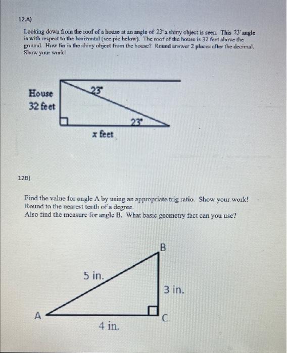 Solved 12.A) Looking down from the roof of a bouse at an | Chegg.com