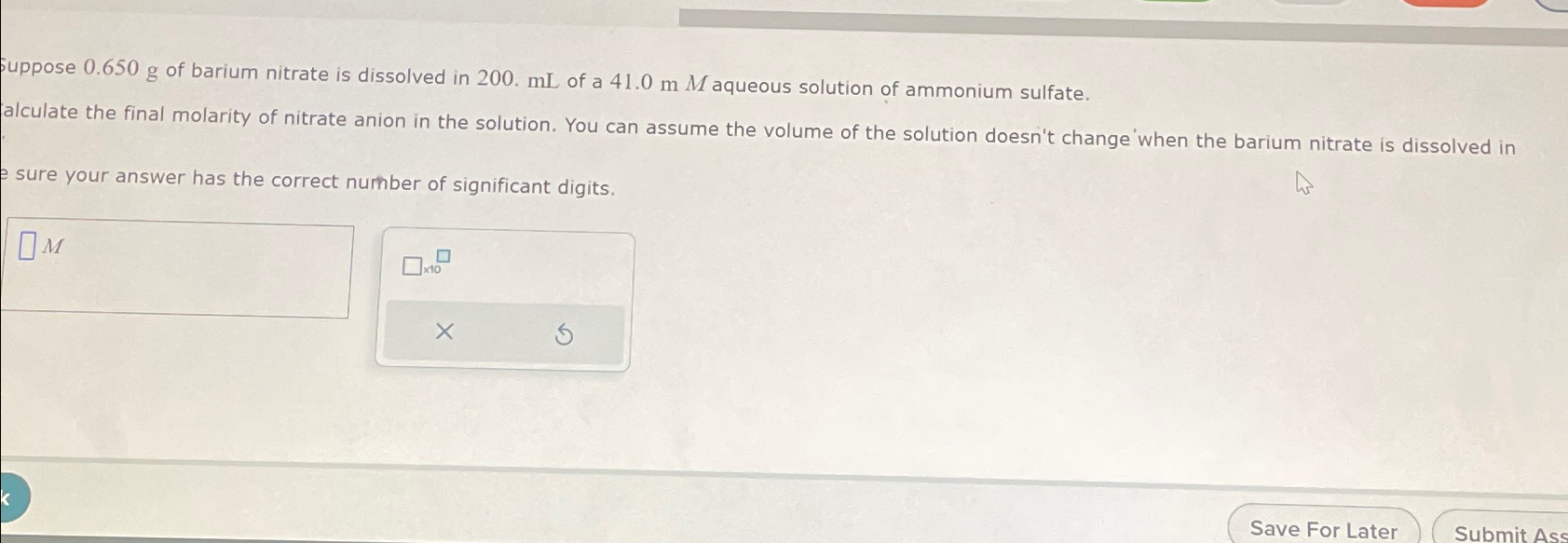 Solved Suppose 0.650g ﻿of barium nitrate is dissolved in | Chegg.com