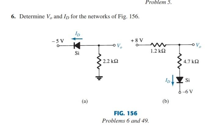Solved 6. Determine Vo and ID for the networks of Fig. 156. | Chegg.com