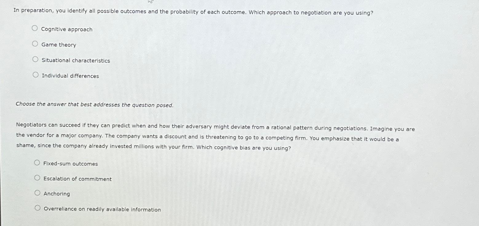 Solved In preparation, you identify all possible outcomes | Chegg.com