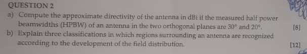 Solved QUESTION 2a) ﻿Compute the approximate directivity of | Chegg.com