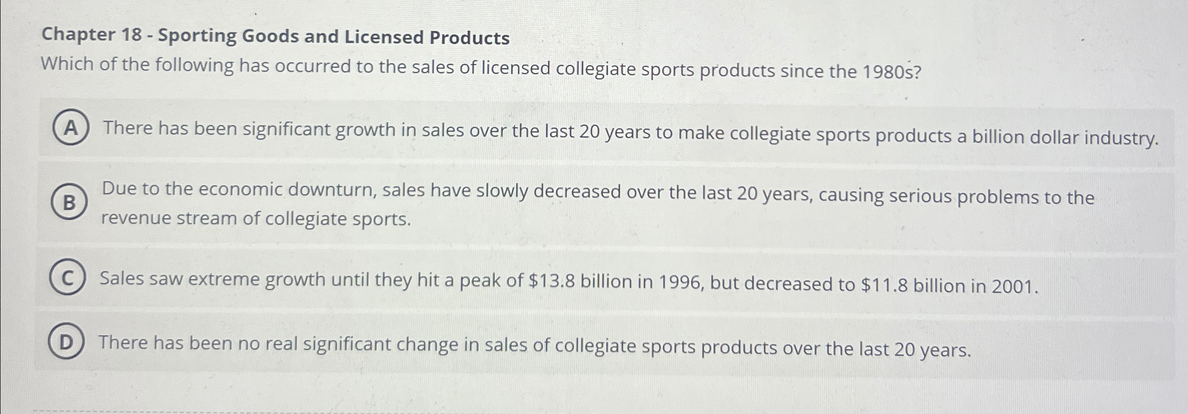 Solved Chapter 18 - ﻿Sporting Goods and Licensed | Chegg.com