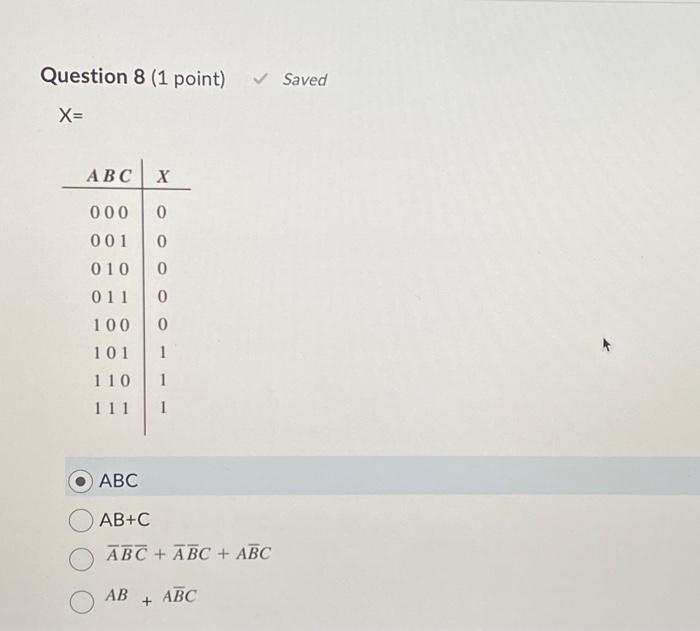Solved X= ABC AB+CAˉBˉCˉ+AˉBˉC+ABˉCAB+ABˉC | Chegg.com