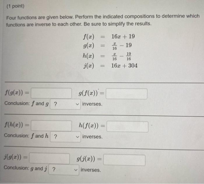Solved Four functions are given below. Perform the indicated | Chegg.com