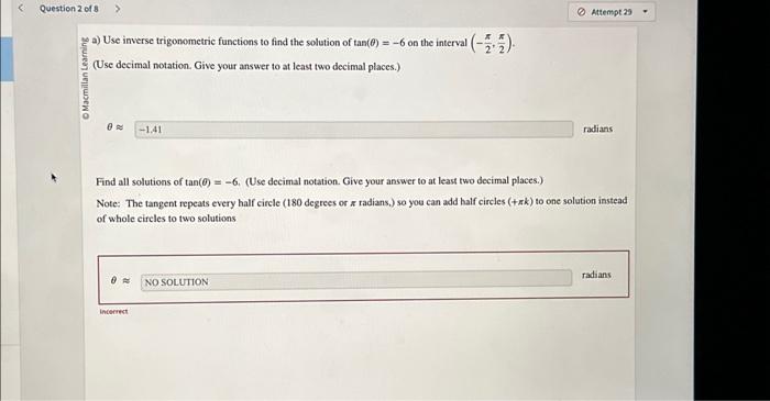Solved Use an inverse trigonometric function to give | Chegg.com