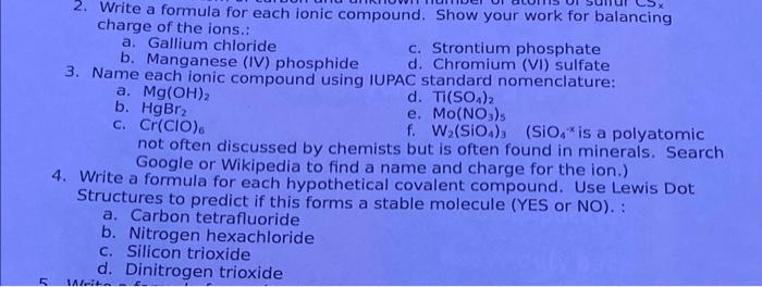 Solved 2. Write a formula for each ionic compound. Show your | Chegg.com