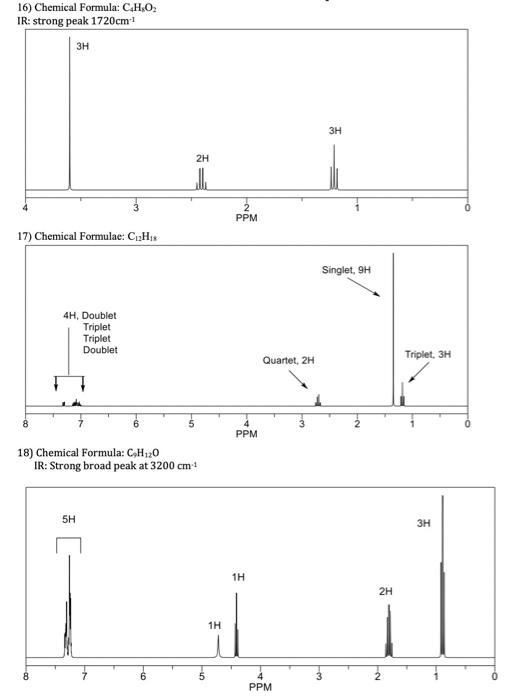Solved 16) Chemical Formula: C4H8O2 IR: strong peak 1720 | Chegg.com