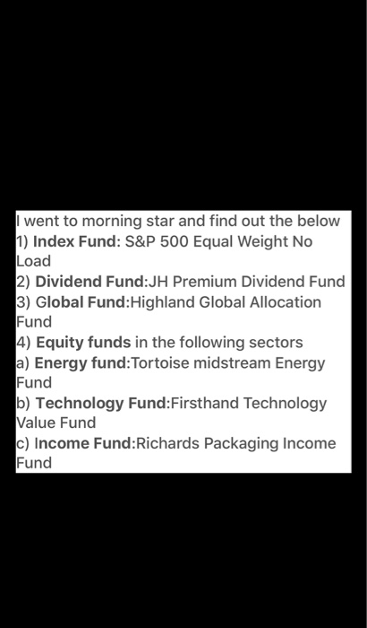 Prepare a table showing each fund’s load fees (if | Chegg.com