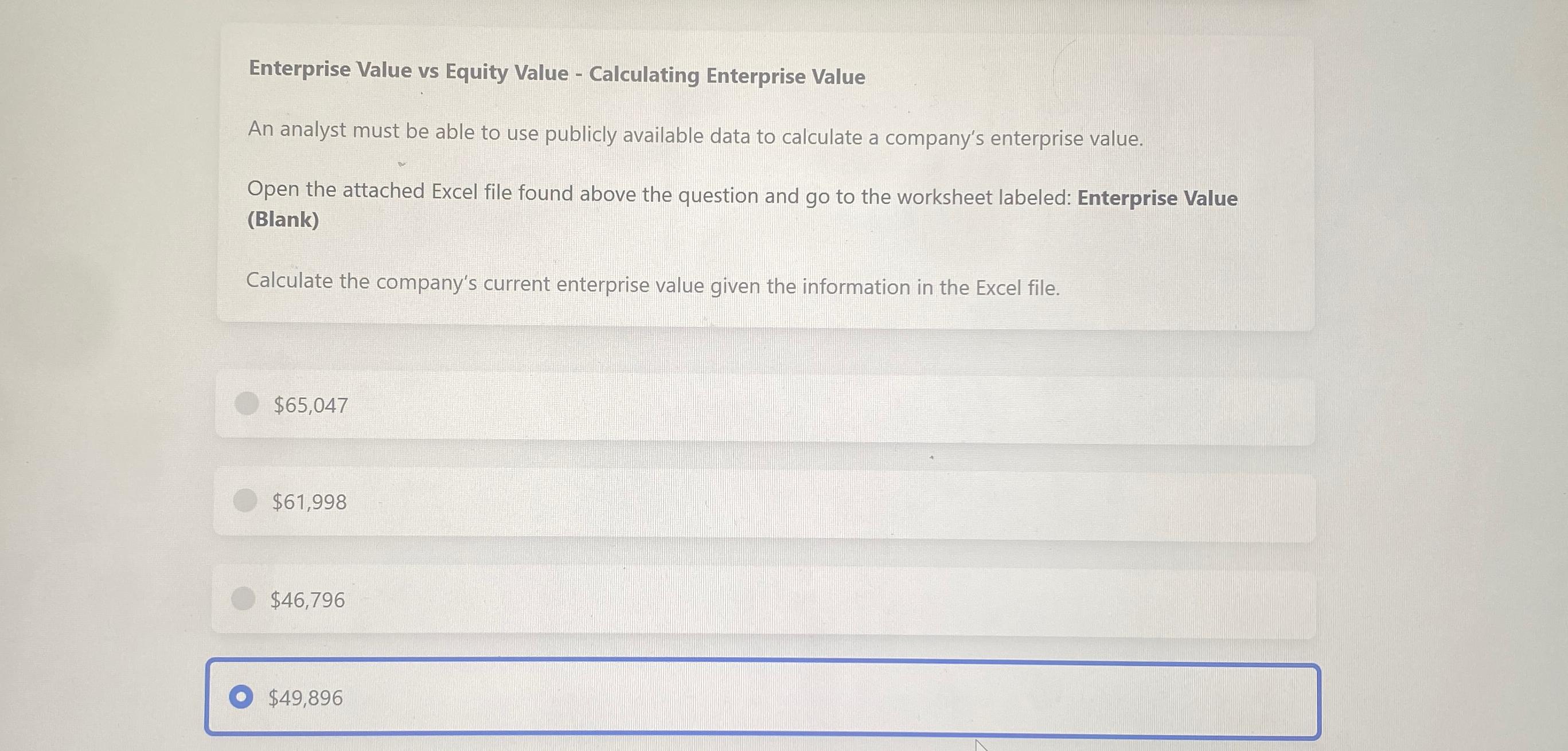 Solved Enterprise Value vs Equity Value - ﻿Calculating | Chegg.com