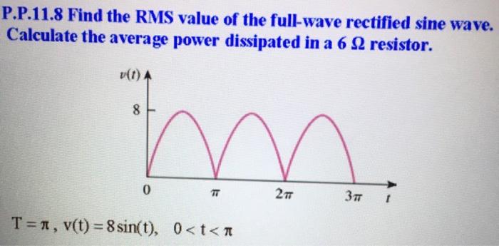 Solved P.P.11.8 Find the RMS value of the full-wave | Chegg.com