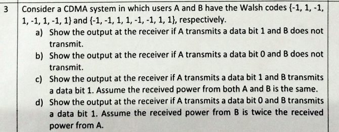 Solved 3 ﻿Consider a CDMA system in which users A and B | Chegg.com