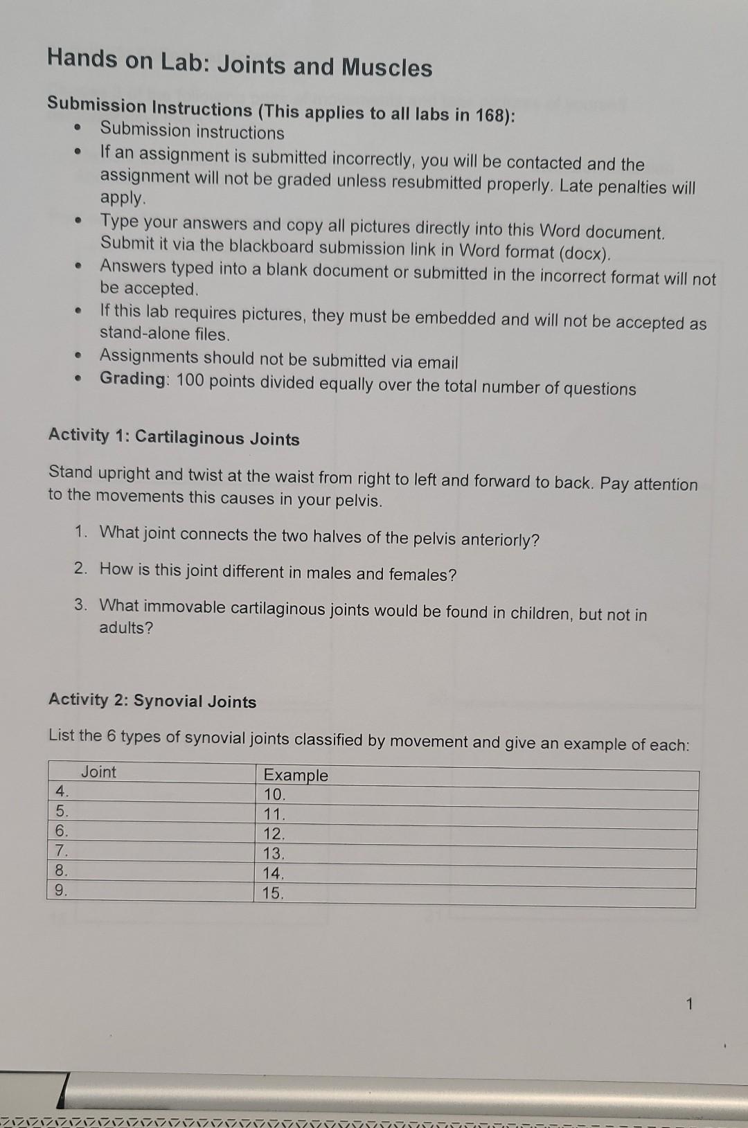 Solved Hands on Lab: Joints and Muscles Submission | Chegg.com