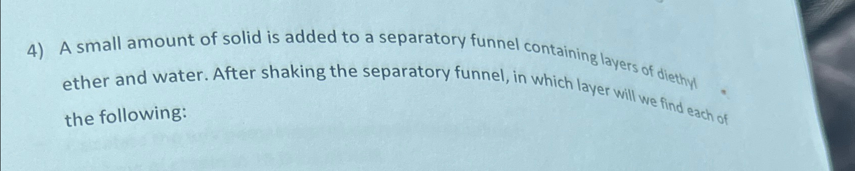 A small amount of solid is added to a separatory | Chegg.com