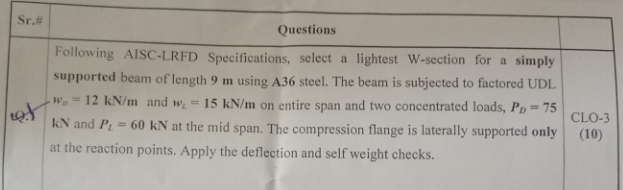 Solved Sr. Questions Following AISC-LRFD Specifications, | Chegg.com