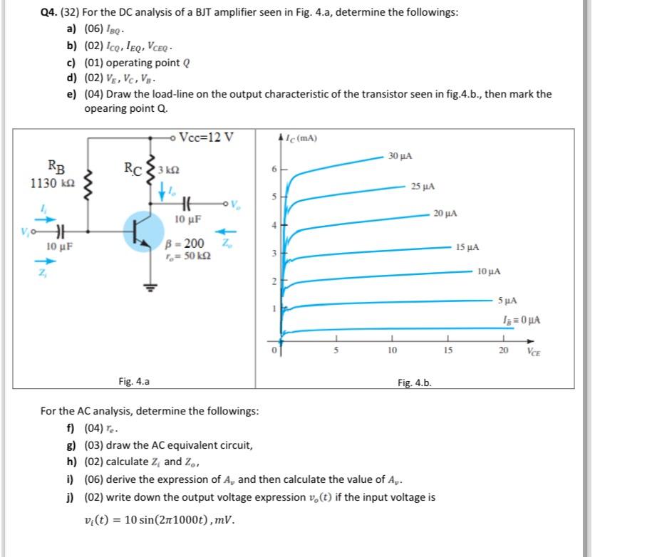 Solved Q4. (32) ﻿For the DC analysis of a BJT amplifier seen | Chegg.com